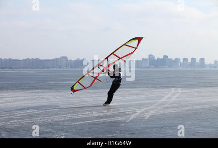 ice windsurfing on frozen sea Stock Photo - Alamy