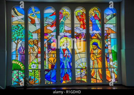 A Japanese Catholic church and its architecture inside. Taken in Beppu ...