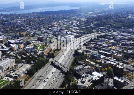 An aerial of a Seattle, Washington expressway Stock Photo - Alamy