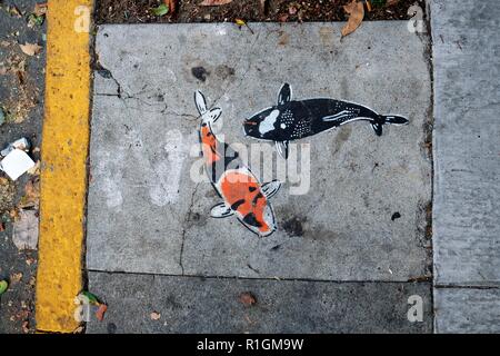Koi stencil art by Jeremy Novy on a sidewalk in San Francisco ...
