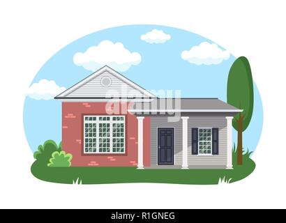 Cartoon house exterior with blue clouded sky Front Home Architecture ...