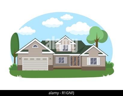 Cartoon house exterior with blue clouded sky Front Home Architecture ...