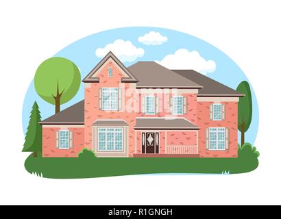 Cartoon house exterior with blue clouded sky Front Home Architecture ...