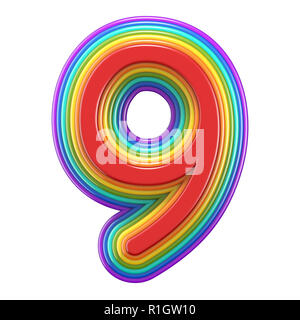 Rainbow font number 9 NINE 3D Stock Photo - Alamy