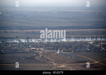 Russian steppe aerial view at the Volga Delta of Astrakhan region ...