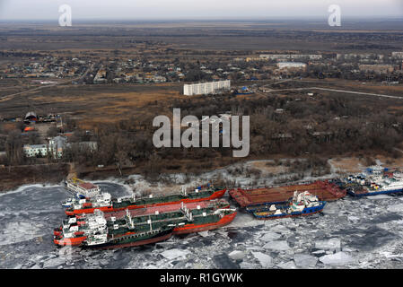 Russian steppe aerial view at the Volga Delta of Astrakhan region ...