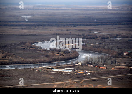 Russian steppe aerial view at the Volga Delta of Astrakhan region ...