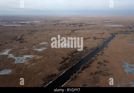 Russian steppe aerial view at the Volga Delta of Astrakhan region ...