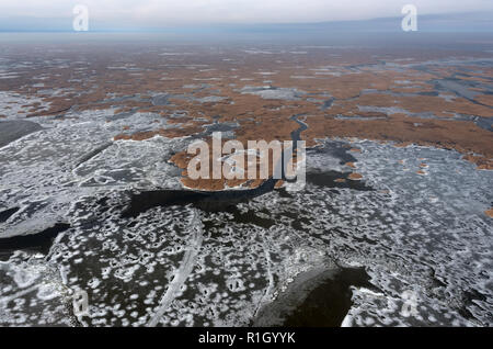 Volga River Delta and Caspian Sea viewed from space Stock Photo - Alamy