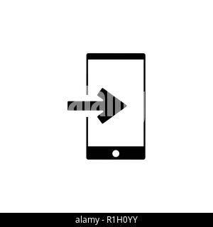 Smartphone icon with an arrow icon. File loading sign on the phone ...