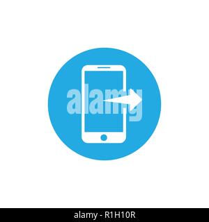 Smartphone icon with an arrow icon. File loading sign on the phone ...