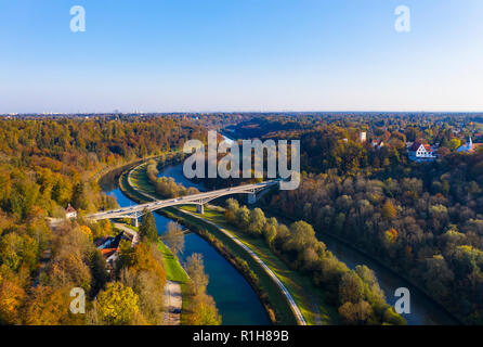 View of Grünwald with Grünwalder Castle and Grünwalder Bridge at night ...