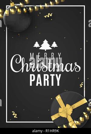 Christmas Party Flyer Illustration with Gift Box, Gold Star, Glass Ball ...