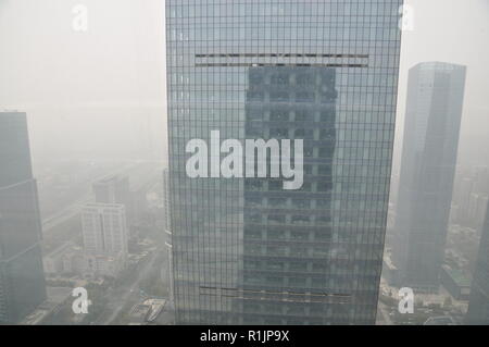 Heavy smog, air pollution due to industrial fumes and traffic emissions ...