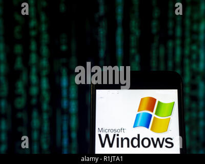 Microsoft Windows Operating system logo seen displayed on smart phone ...