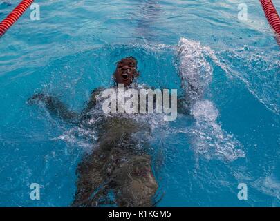 U.S. Army Soldier performs the swim test portion of the German Armed ...