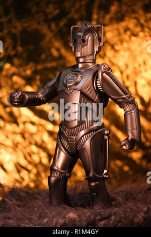 Cyberman Toy from the BBC programme Dr Who isolated on white background ...