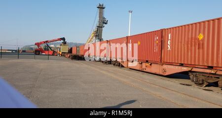 An ammunition container is loaded onto a French Commercial Railway ...