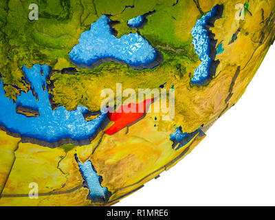 Syria on 3D Earth with divided countries and watery oceans. 3D ...