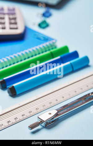 Business concept. On the table is a compass and cubes with the ...