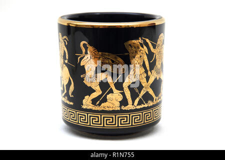 Greek Ceramic Pot with 24K Gold Hand Painted Design of a Battle Scene ...
