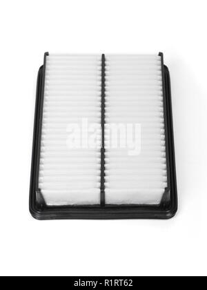 Unused flat engine air filter in a plastic case isolated on white ...