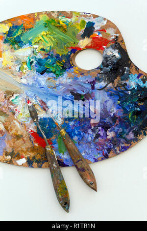coloured oils on artists palette Stock Photo - Alamy