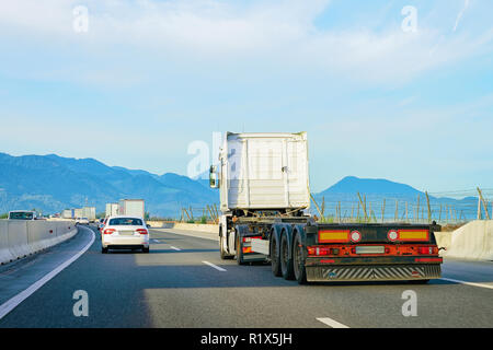 Truck without trailer box on the highway asphalt road in Slovenia ...