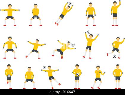 Set of football or soccer player, Goalkeeper actions poses stick figure ...