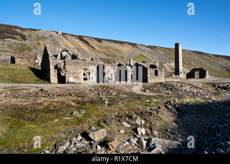 The remains of Old Gang Lead Mine & smelting mill, near to Reeth in ...