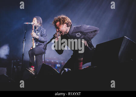 Milano, Italy. 14th Nov, 2018. Jason Aalon Butler, singer of Fever 333 ...