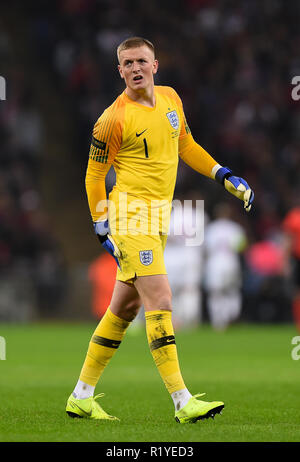 England goalkeeper Jordan Pickford #1 sends the ball in during the ...