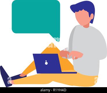 man chating on a laptop computer over white background, vector ...