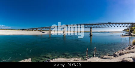 New Zealand's longest one-lane bridge over the Haast River, South ...