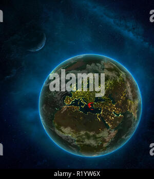 Greece from space at night on Earth with visible country borders. 3D ...