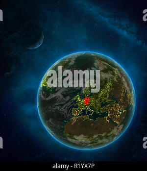 Germany from space on Earth surrounded by space with Moon and Milky Way ...