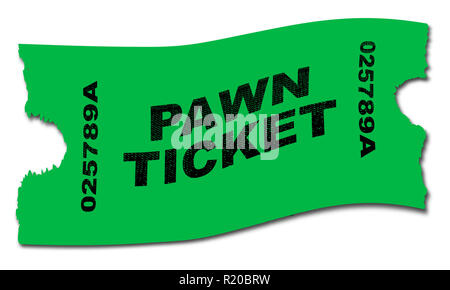 A green pawn ticket over a white background Stock Photo - Alamy