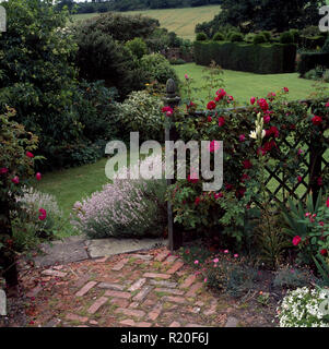 Garden path in herringbone brick pattern Stock Photo - Alamy