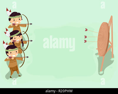 Illustration of Native American Stickman Kids Waving Stock Photo - Alamy
