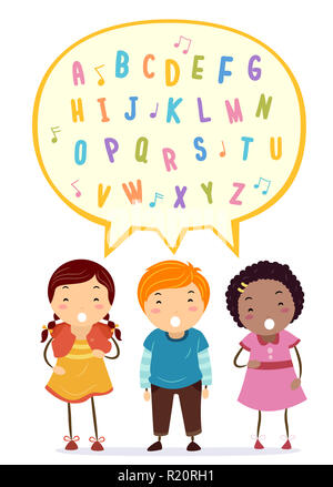 Illustration of Stickman Kids Singing the Alphabet Rhyme Song Stock ...