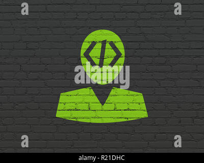 Database concept: Programmer on wall background Stock Photo - Alamy