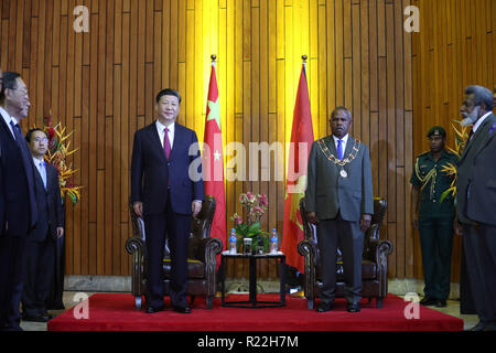 Port Moresby, PNG. 16th Nov, 2018. Chinese President Xi Jinping (L) and ...