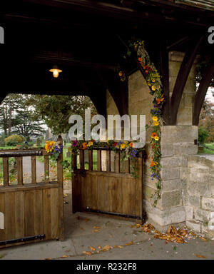 Medieval lych gate decorated for a country wedding Stock Photo - Alamy