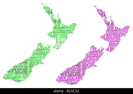 Sketch New Zealand letter text map, New Zealand - in the shape of the ...