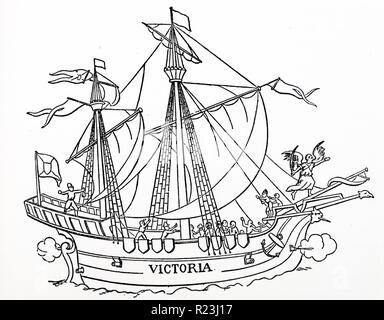 The first ship that sailed around the world. Magellan's Victoria, from ...