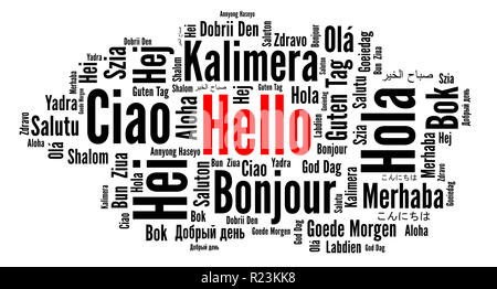 Hello in different languages word cloud Stock Photo - Alamy