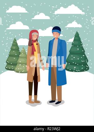 couple with winter clothes characters Stock Vector Image & Art - Alamy