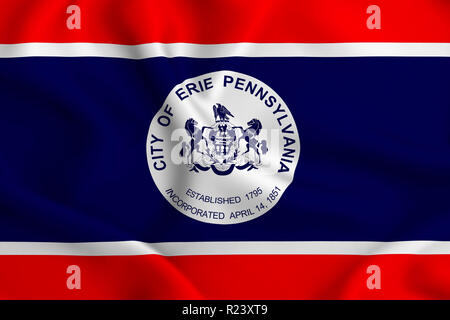 Erie Pennsylvania 3D waving and closeup flag illustration with ...
