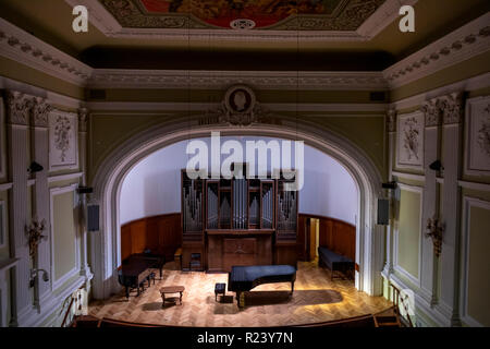 The interior of the event hall in a classic style with stucco on the ...