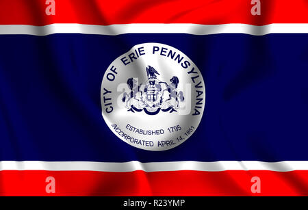 Erie Pennsylvania 3D waving flag illustration on winner podium with ...